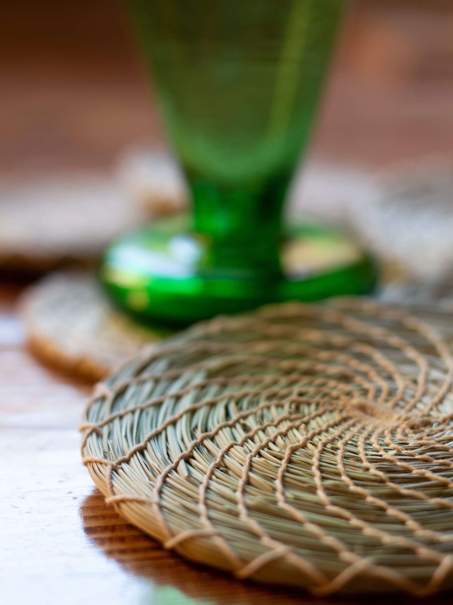 Round Natural Grass Cup Coasters – Set of 6 - Acacia siwa